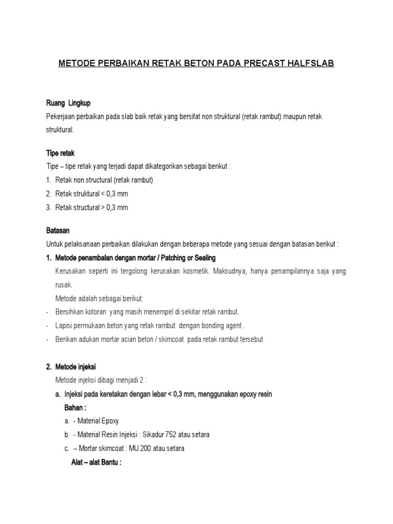 Metode Repair Retak Precast Halfslab | PDF