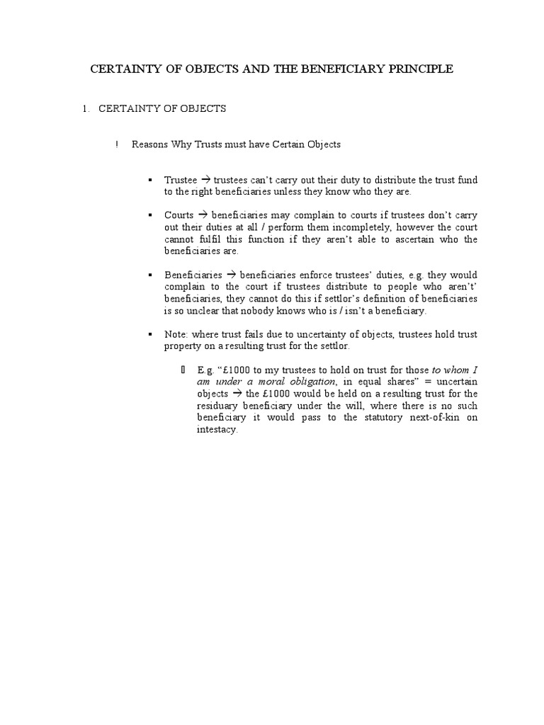 Certainty of Trust Objects Explained | PDF | Trust Law | English Trust Law