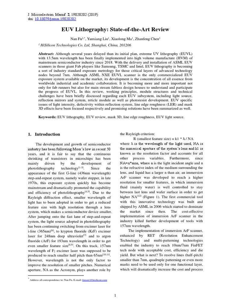 EUV Lithography - State of The Art | PDF | Photolithography | Laser