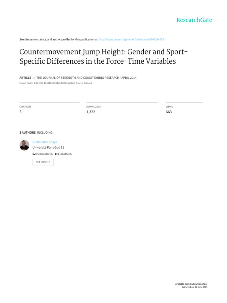 CMJ Jump Height. Gender and Sport Differences PDF | PDF | Principal ...