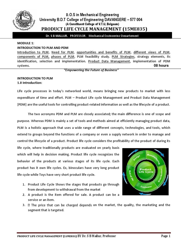 PLCM MODULE 1 Dr. S B MALUR PDF | PDF | Product Lifecycle | Computer ...