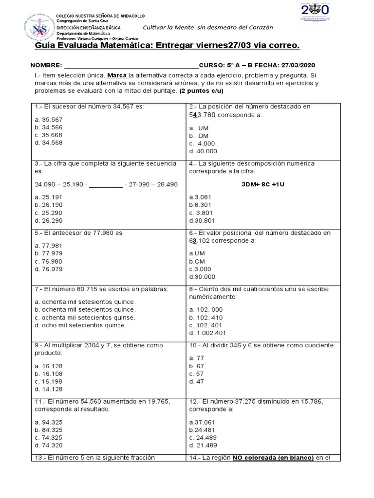 Guia Evaluada-Matem tica-5to-AB | PDF | Triángulo | Fracción (Matemáticas)