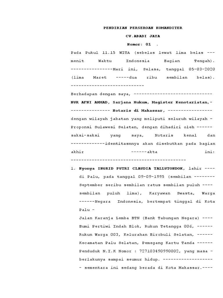 Akta Pendirian CV | PDF