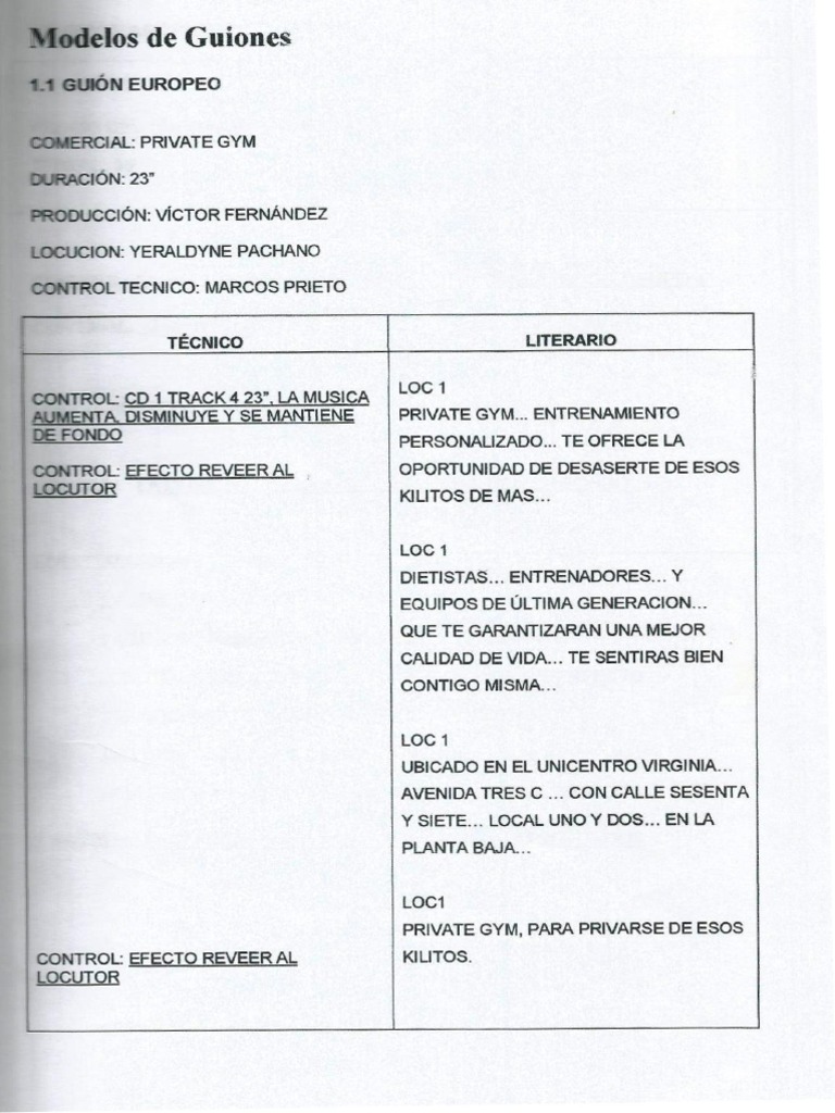 Modelo de Guion Tecnico Literario Tipo Europeo