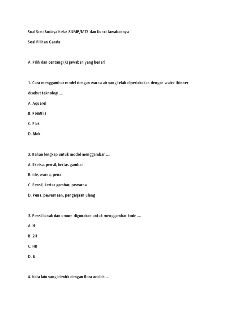 Soal Seni Budaya Kelas 8 SMP | PDF | Seni