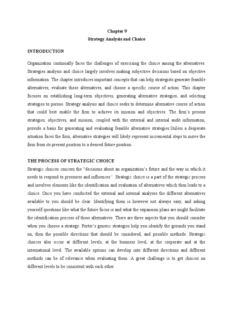 Chapter 9 Strategy Analysis And Choice Pdf Strategic Management