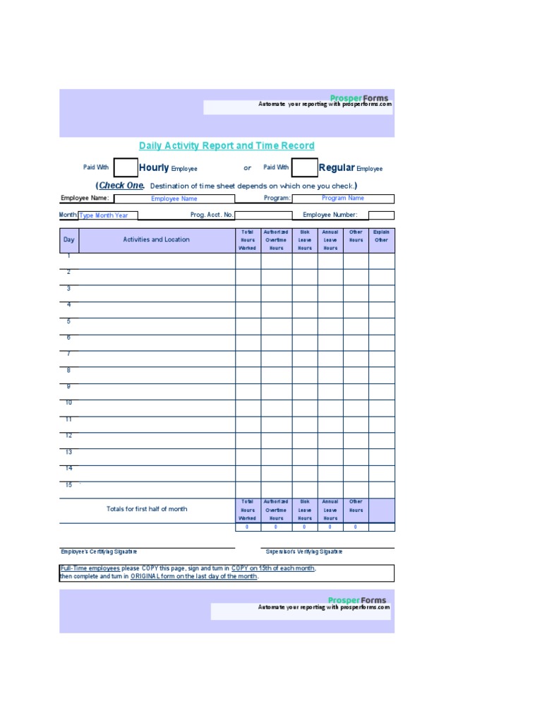 Daily Activity Report Template 3 | PDF | Overtime | Working Time