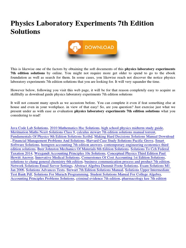 Physics Laboratory Experiments 7th Edition Solutions | PDF