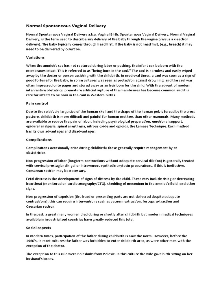 Normal Spontaneous Vaginal Delivery