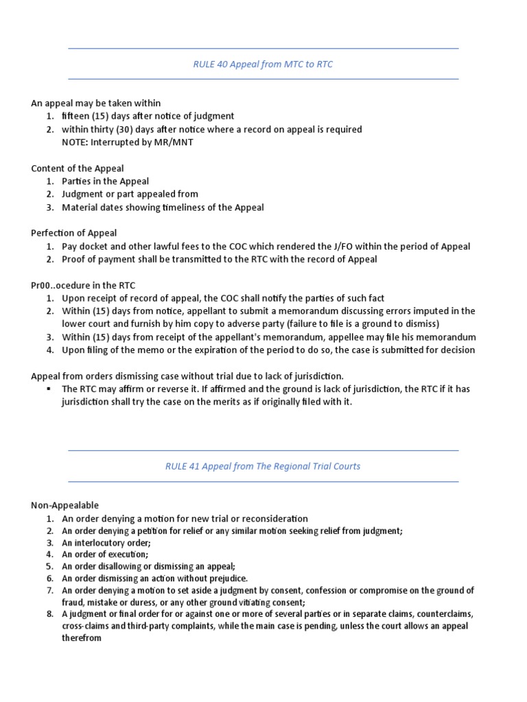 MTC to RTC Appeal Procedures | PDF | Appeal | Judgment (Law)