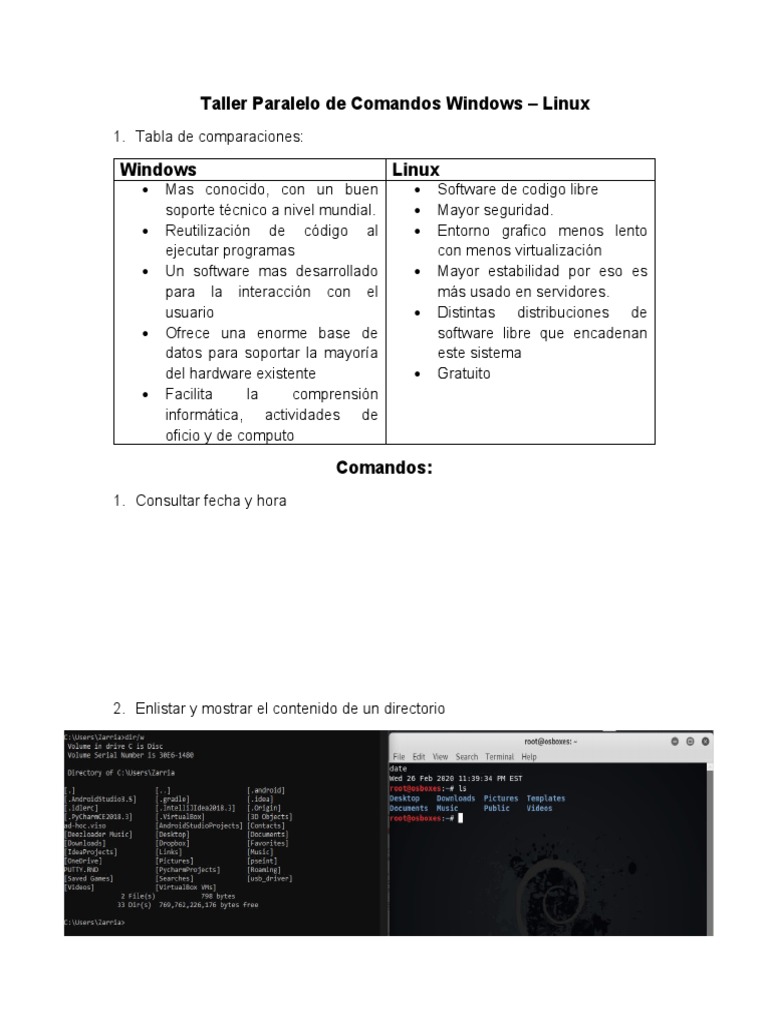 comparación de comandos Win- Linux. | PDF | Archivo de computadora | Sistema operativo
