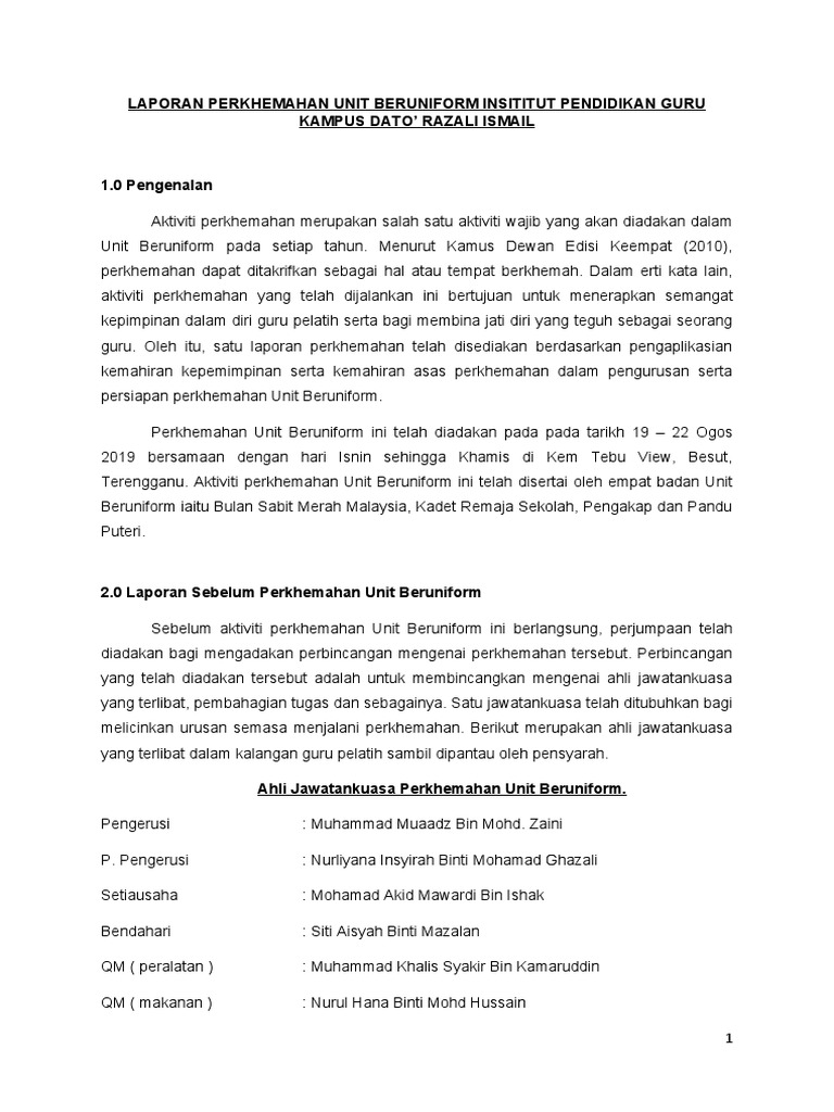 Laporan Perkhemahan Unit Beruniform | PDF
