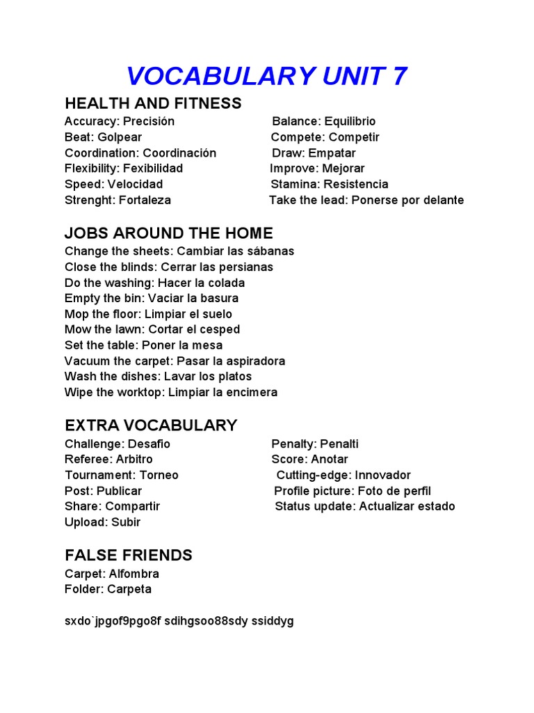 Vocabulary Unit 7 | PDF