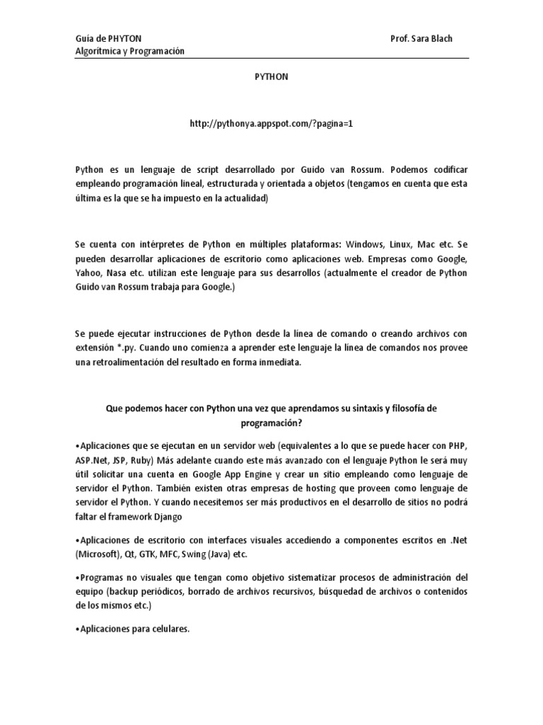 Guia De Python Pdf Python Lenguaje De Programación Cadena Informática