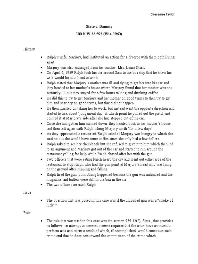Case Brief State v. Damms | PDF | Crime & Violence | Crime Thriller
