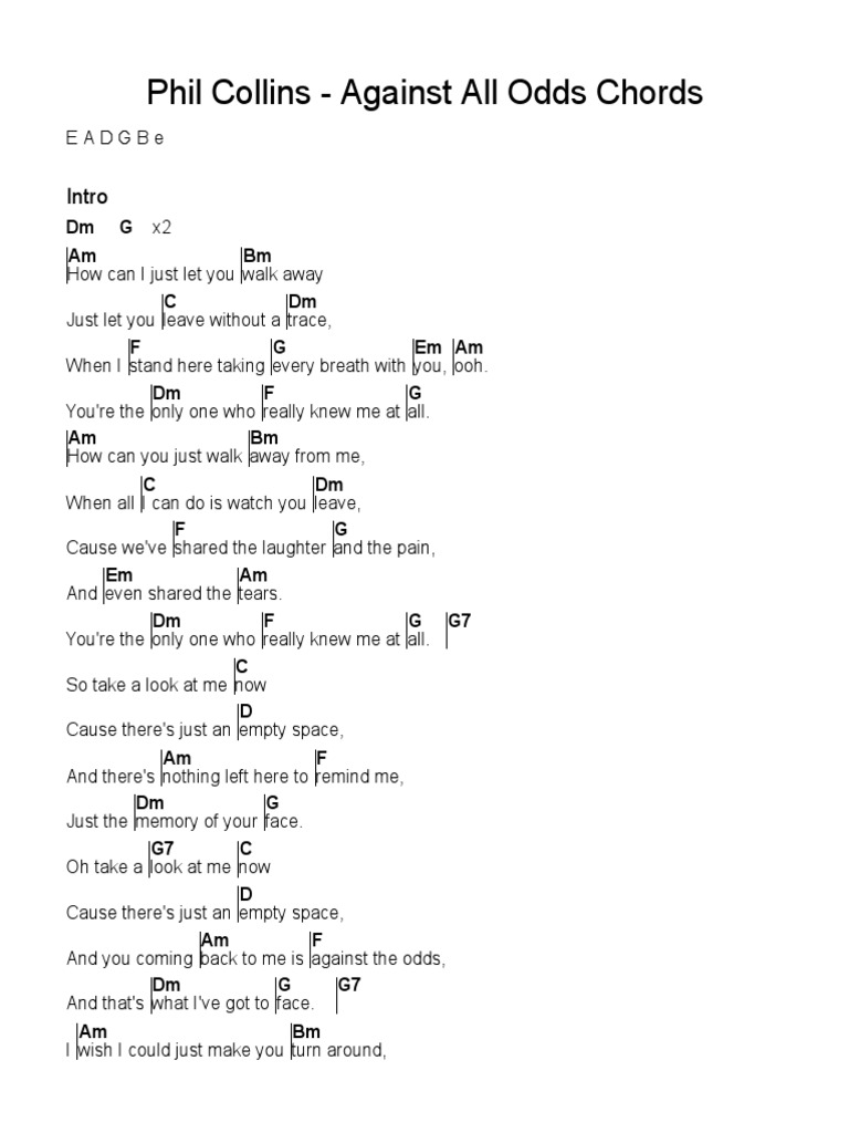 Against All Odds Chords by Phil Collins - Songsterr Tabs With Rhythm ...