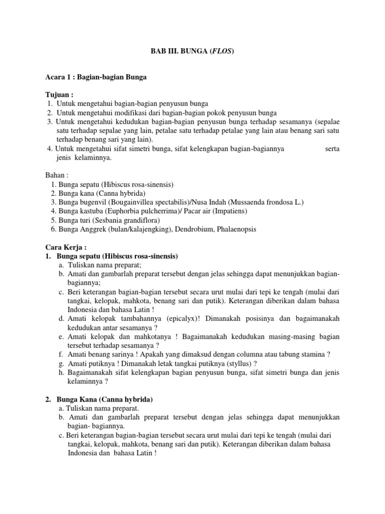 Bagian Bagian Bunga Rumus Dan Diagram Bunga Pdf