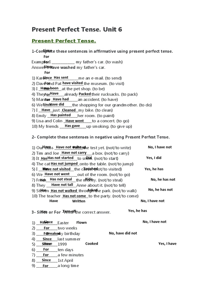 Present Perfect Tense. Unit 6 | PDF