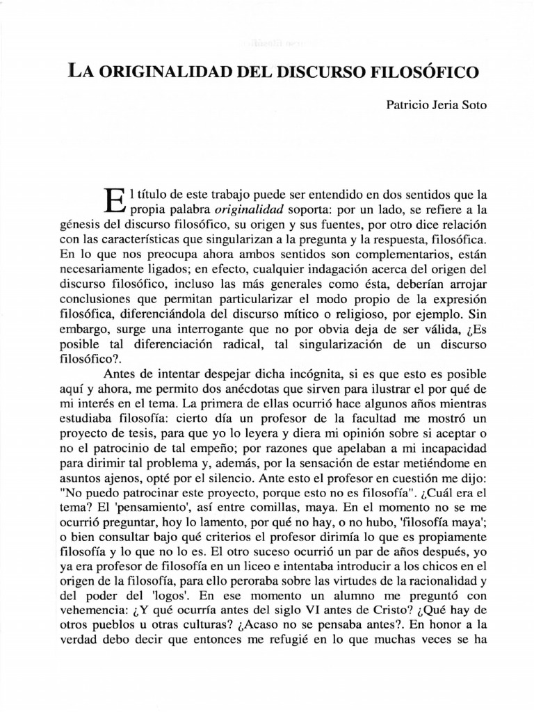 La Originalidad Del Discurso Filosófico | PDF | Aristóteles | Conocimiento
