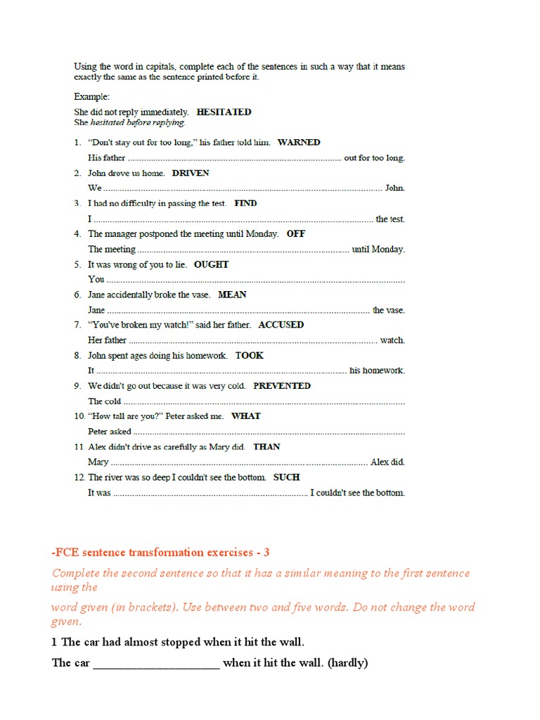 4d Fce Sentence Transformation Exercises | PDF | Zucchini | English Language
