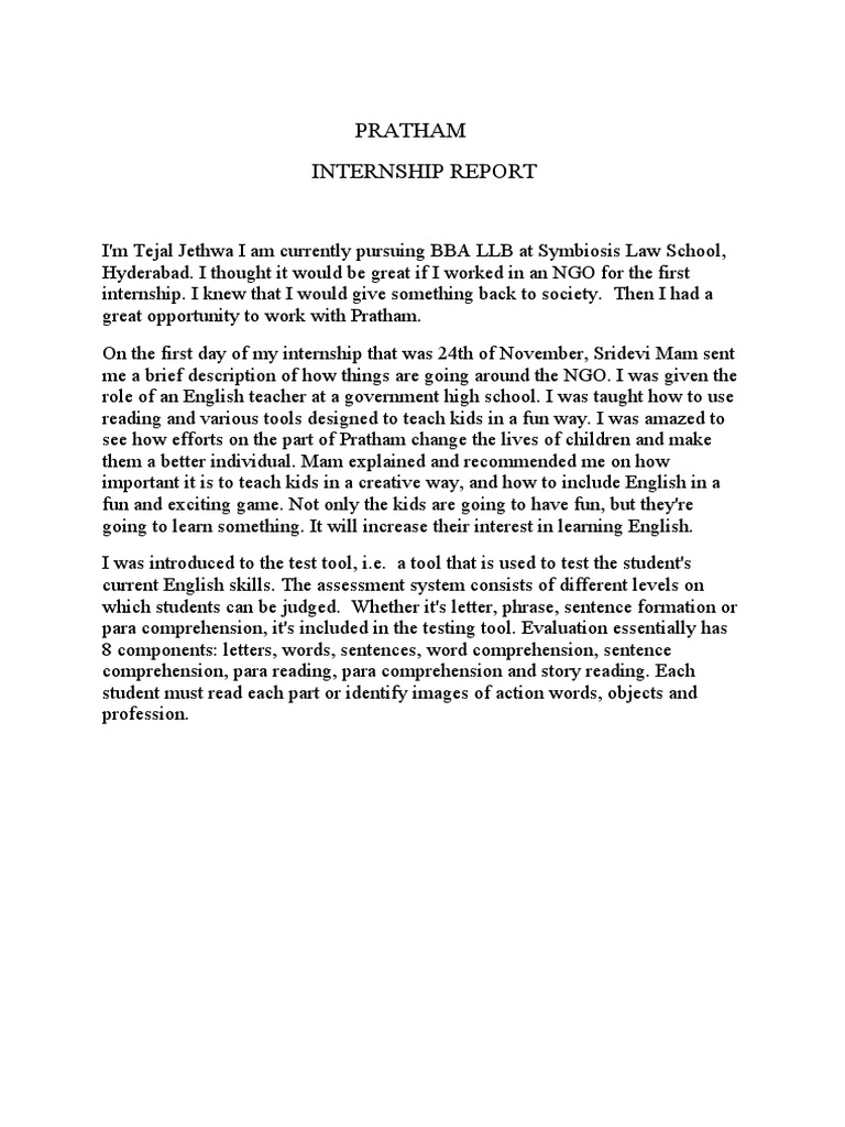 Pratham Ngo Internship Report | PDF | Reading Comprehension | English ...