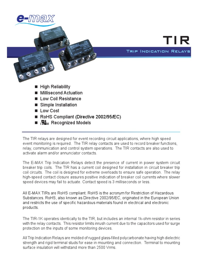 E MAX TIR Trip Indication Relay 2015 | PDF | Relay | Inductor