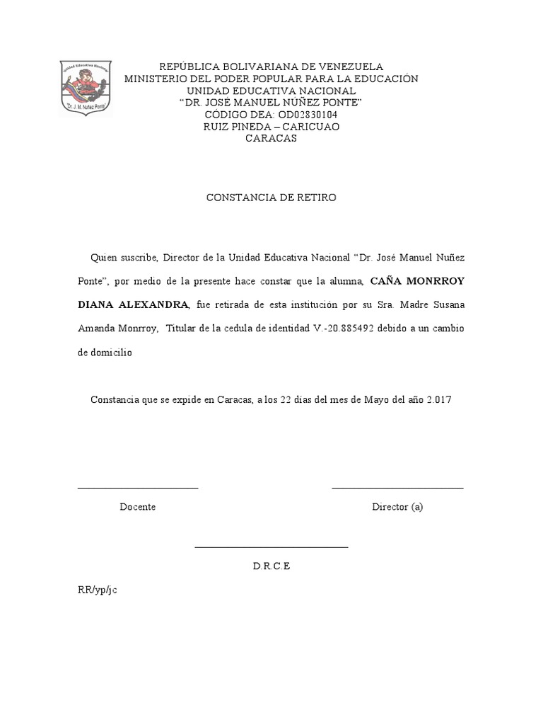 Constancia de Retiro FORMATO | PDF