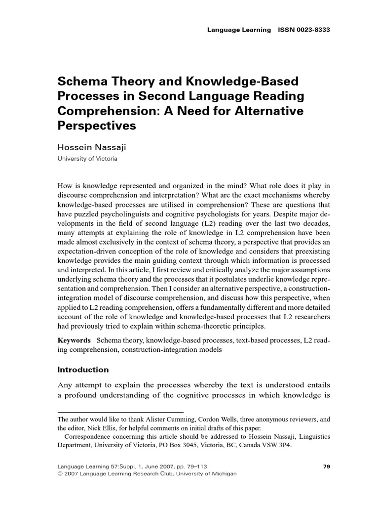Schema Theory and Knowledge-Based Processes in Second Language Reading ...
