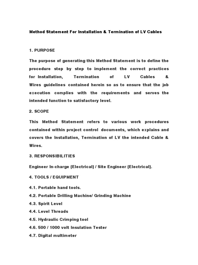 Method Statement For Installation | PDF | Electrical Wiring ...