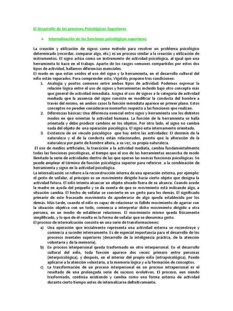 El Desarrollo de Los Procesos Psicologicos Superiores-Vigotsky | PDF | Aprendizaje | Evolución