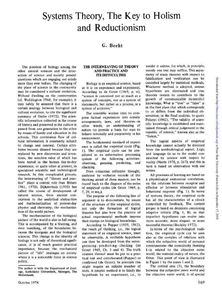 System Theory, The Key To Holism and Reductionism | PDF | Reductionism ...