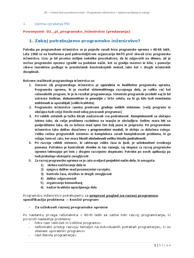 Izpitna Vprašanja PRI v2-1 | PDF