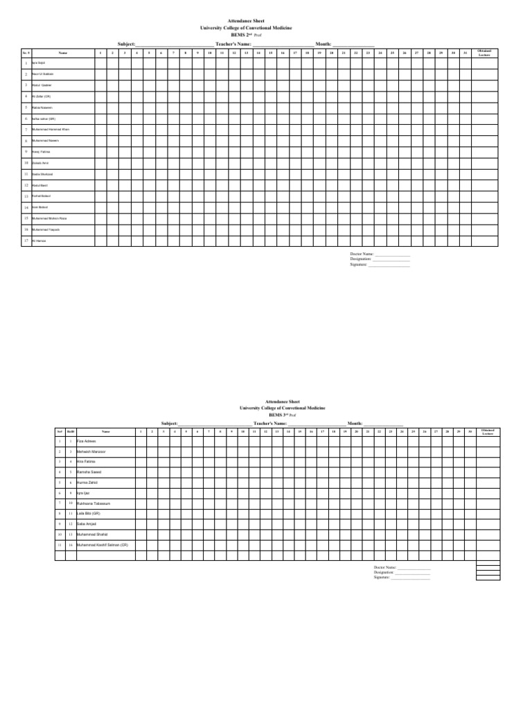 Attendance Sheet BEMS & BHMS | PDF | Violence | Sports