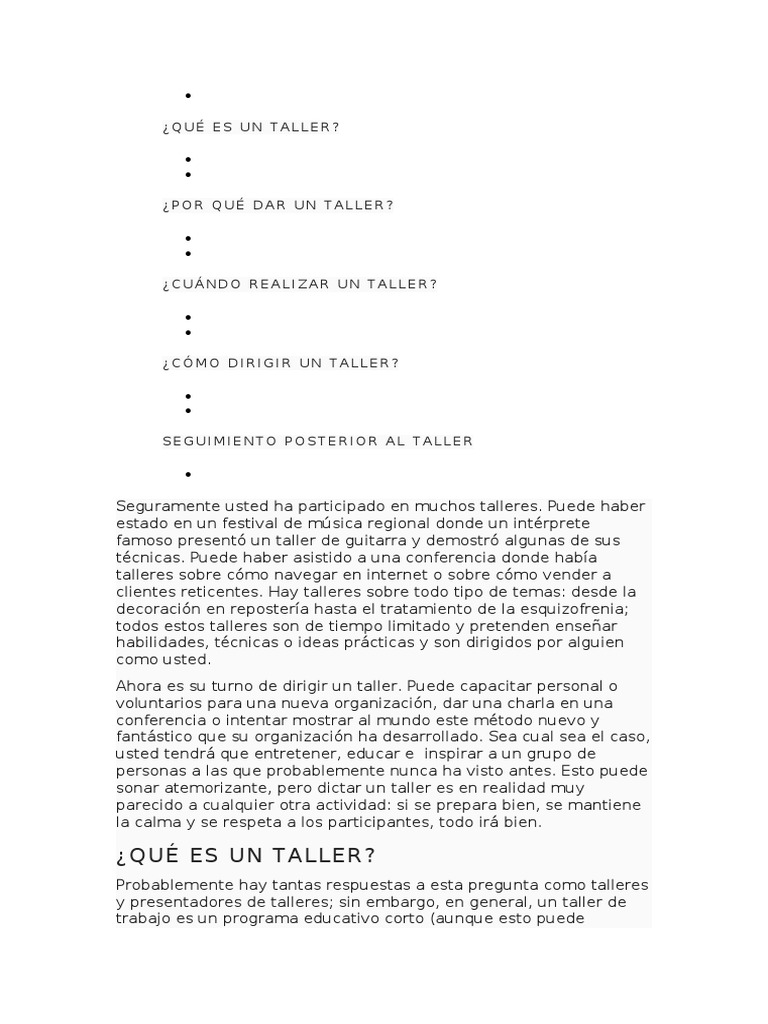 ¿Qué Es Un Taller | PDF | Experiencia | Aprendizaje