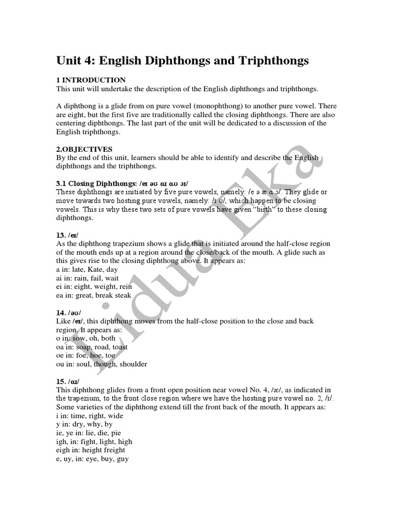 U4 English Diphthongs and Triphthongs PDF | PDF | Phonetics | Linguistics