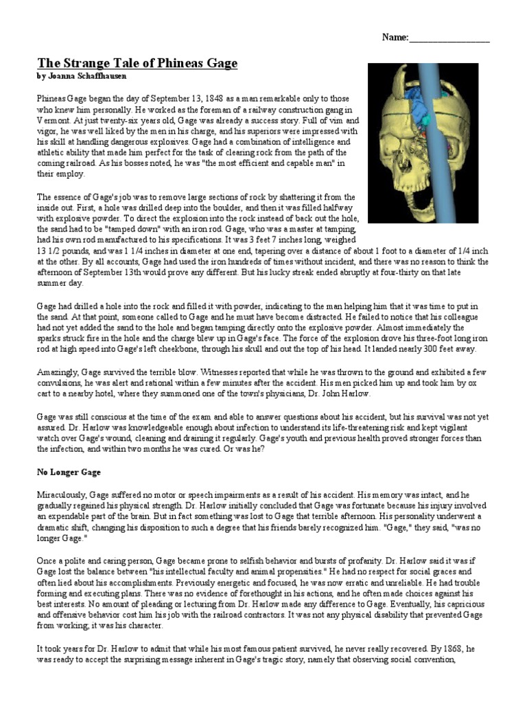 Phineas Gage Story and Questions - Abeni Harris | PDF | Frontal Lobe ...
