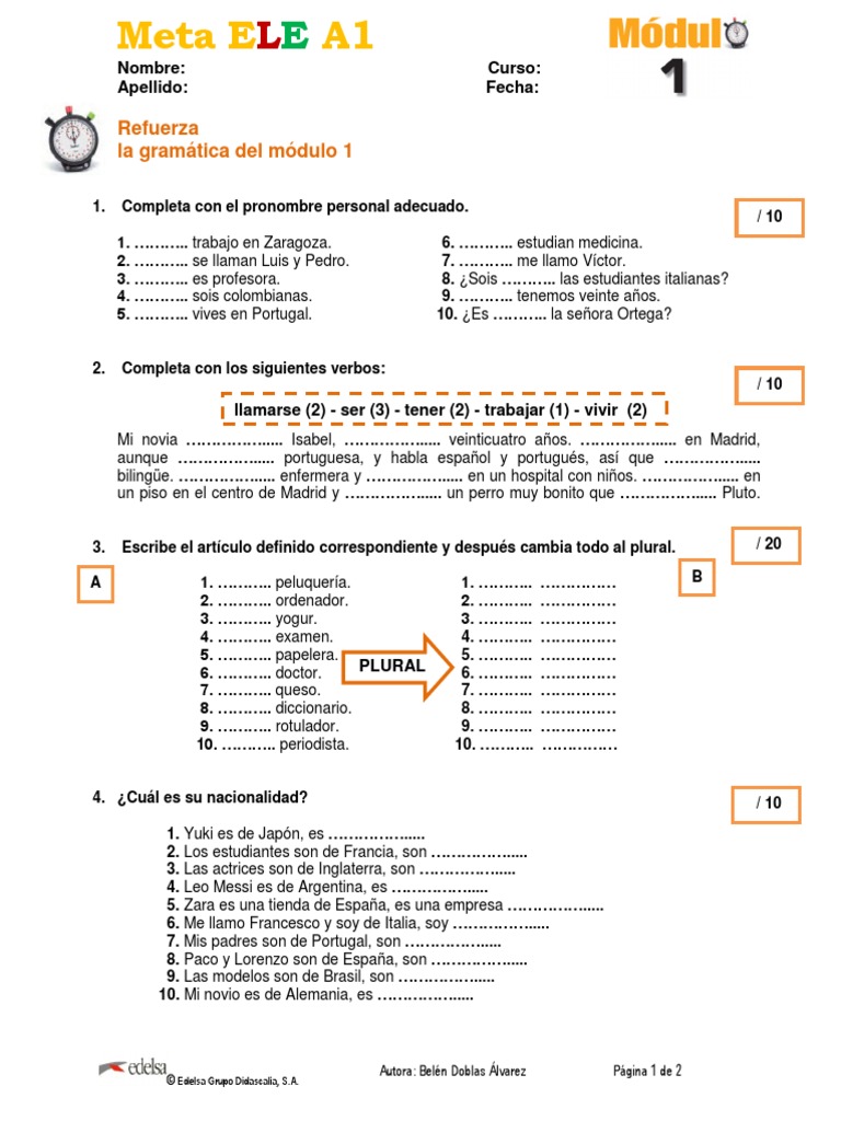 Meta ELE - A1 - Refuerza - M1 Edelsa | PDF | Idiomas | Artes del ...