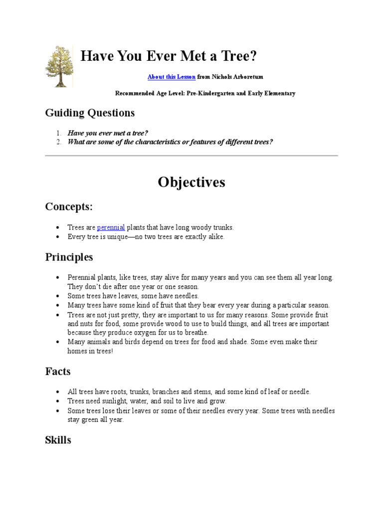 Have You Ever Met A Tree Guiding Questions Pdf Trees Pine
