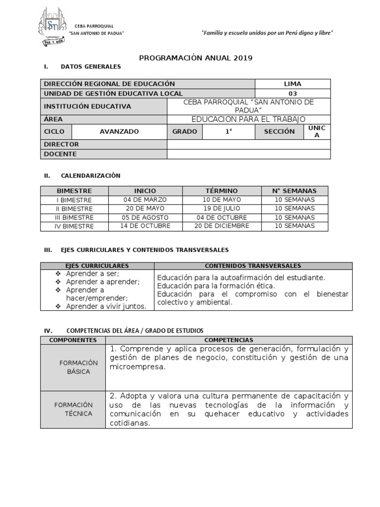 PROGRAMACIÓN EPT 1ero° | PDF | Perú | Aprendizaje