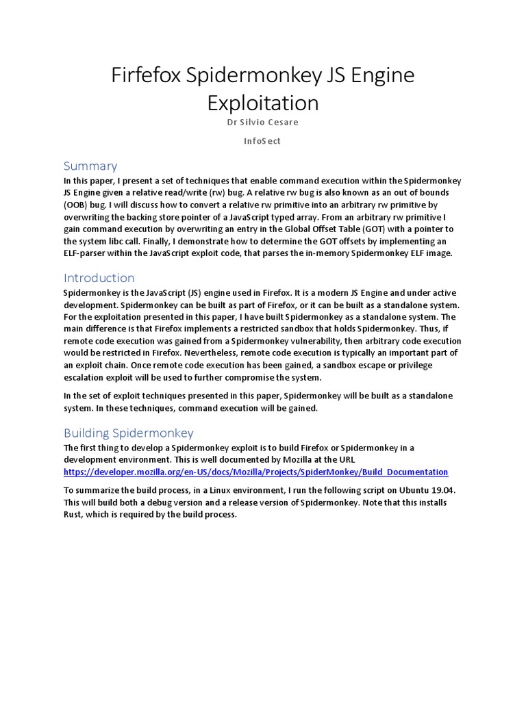 Firefox Spidermonkey JS Engine Exploitation | PDF | Pointer (Computer Programming) | Array Data ...