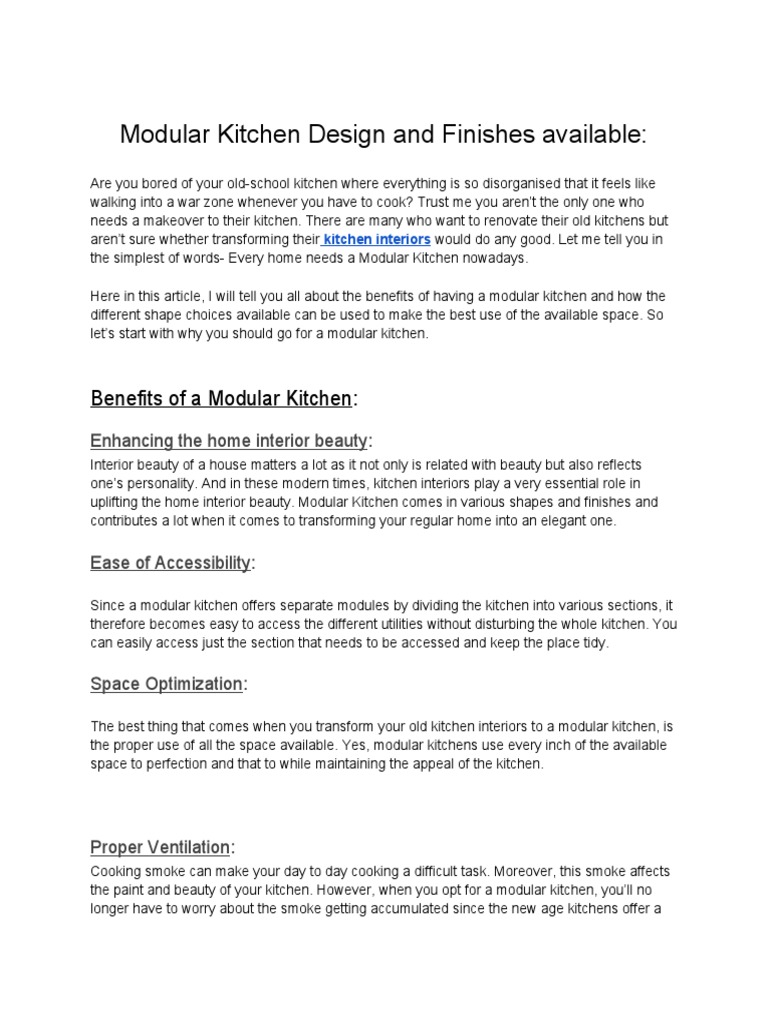 Modular Kitchen Design Benefits and Options | PDF | Kitchen | Home