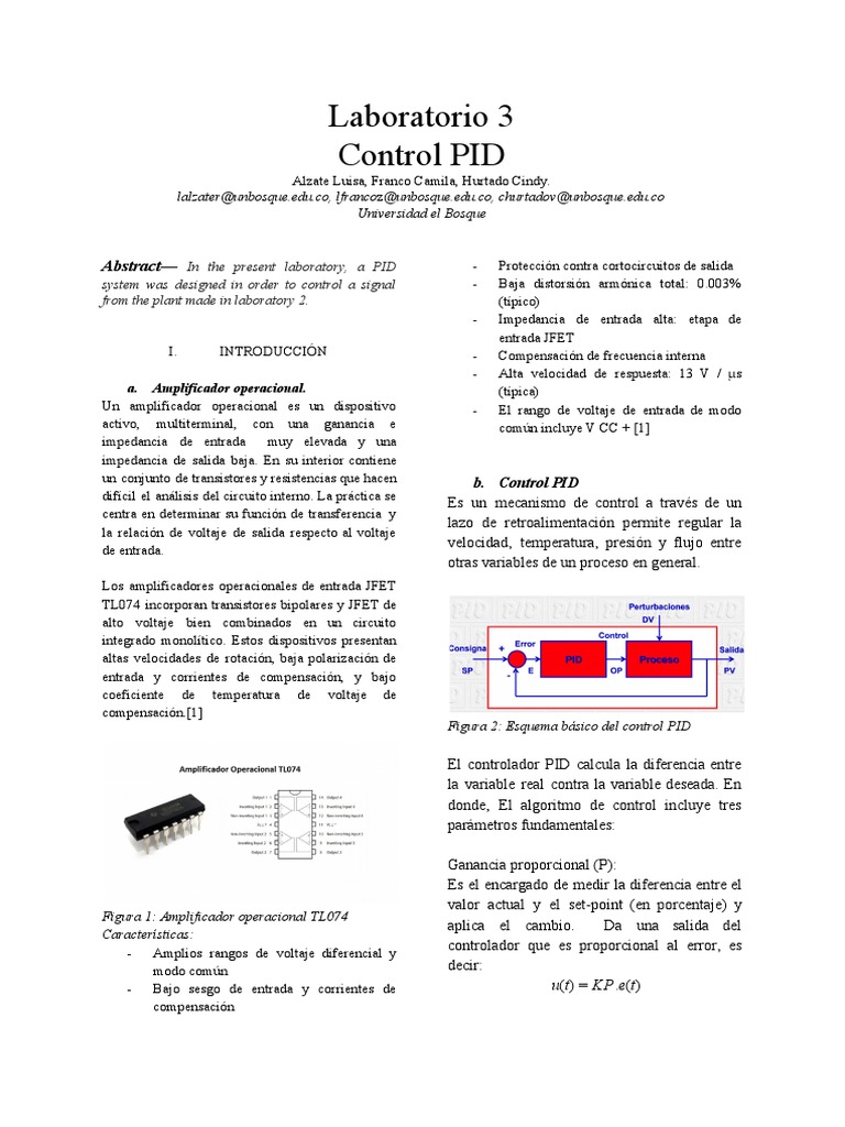 Lab Control PID PDF | PDF | Amplificador operacional | Resistencia ...