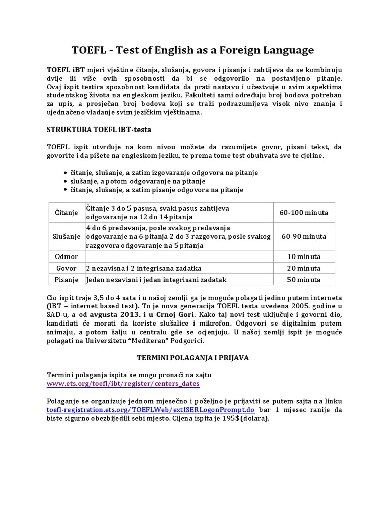 TOEFL | PDF | Standardized Tests