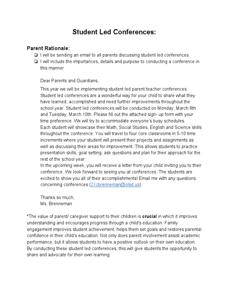Student Led Conferences Plan | Download Free PDF | Worksheet | Teachers