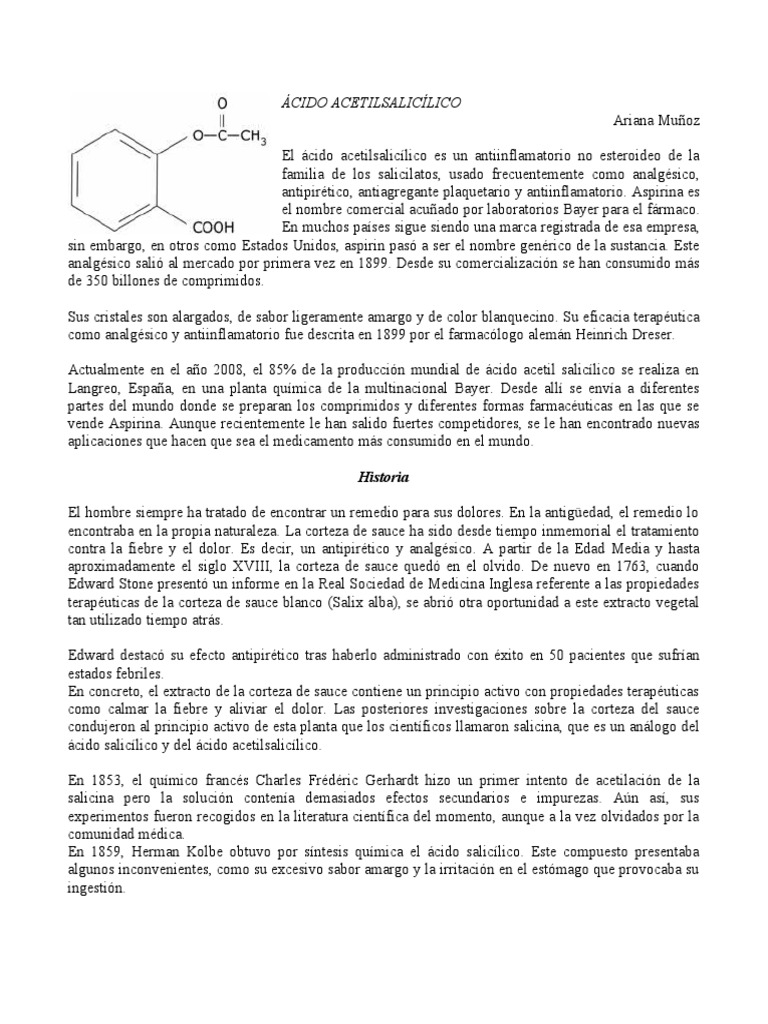 Investigación Del Ácido Acetil Salicilico | PDF | Aspirina | Antiinflamatorio