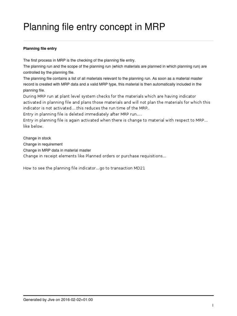 Planning File Entry Concept in MRP | PDF | Information Technology ...