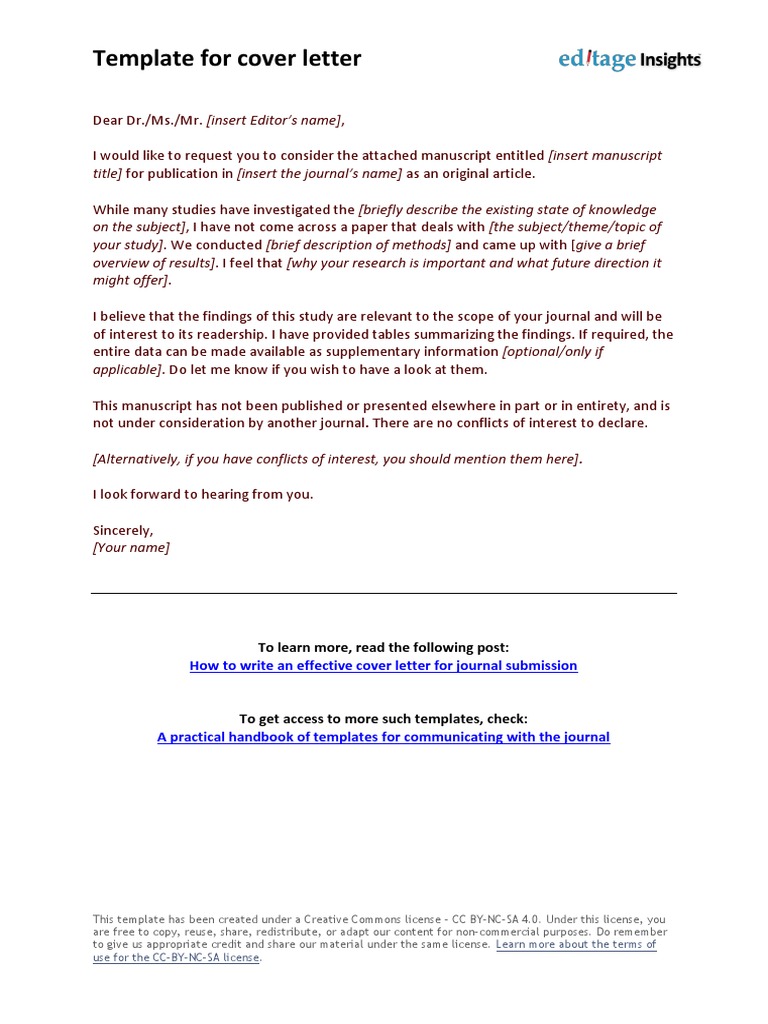Cover Letter Template For Journal Submissions | PDF