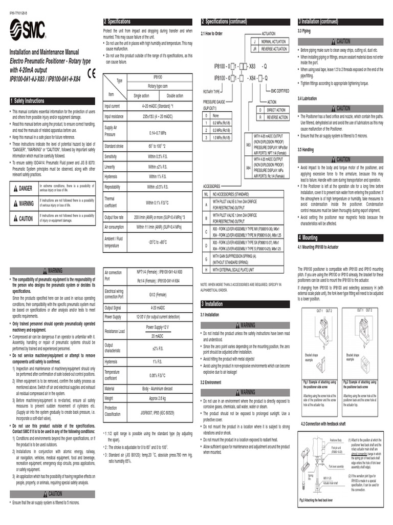 Imm - Ip8100 X83 84 - Tfi01gb B | PDF | Valve | Actuator