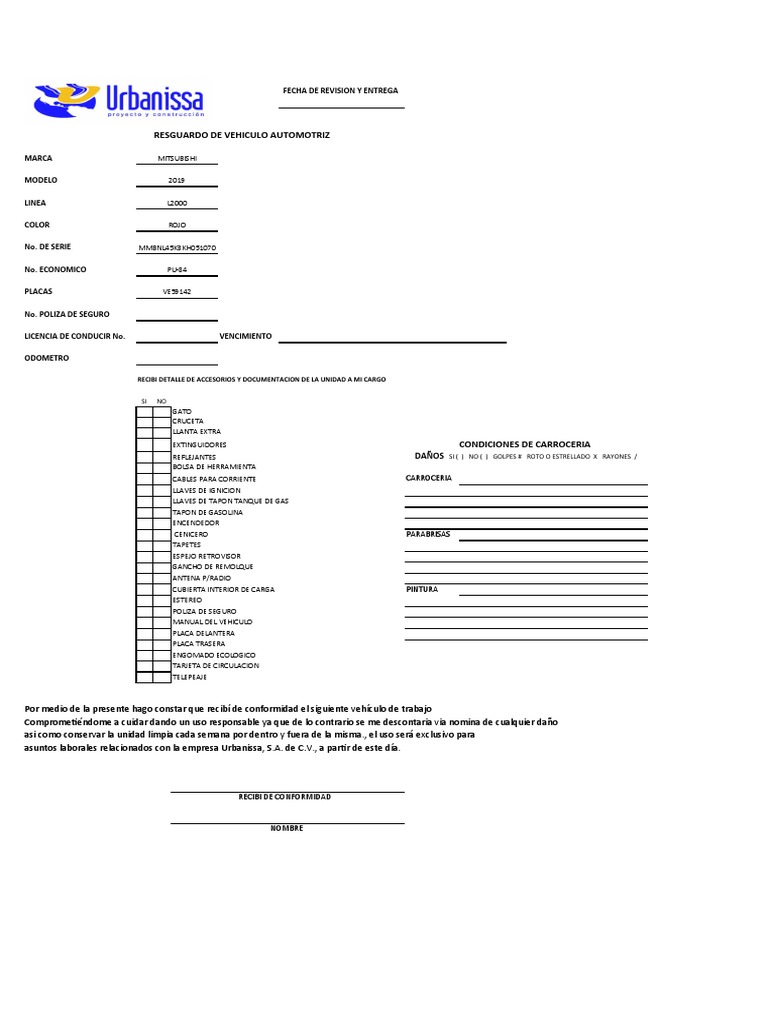 Formato Resguardo Vehiculosok | PDF | Vehículos terrestres ...