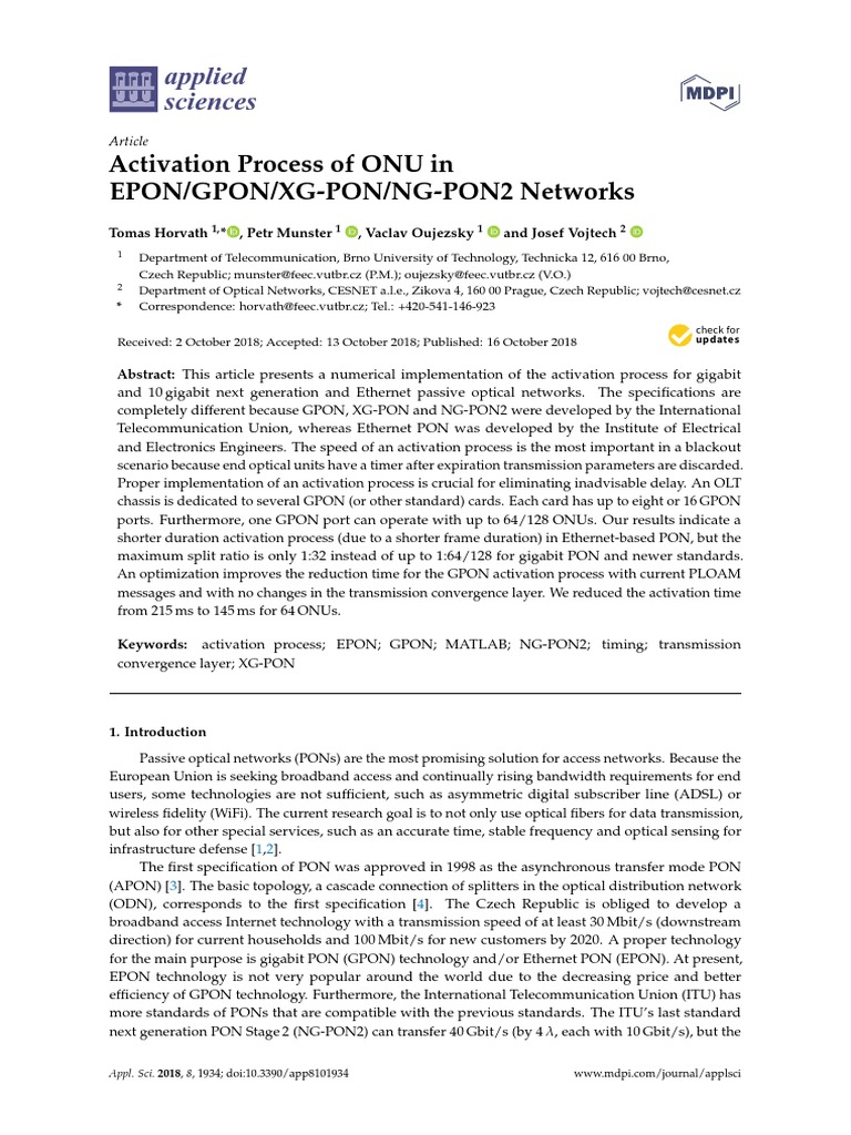 Activation Process of ONU in EPON/GPON/XG-PON/NG-PON2 Networks. | PDF ...